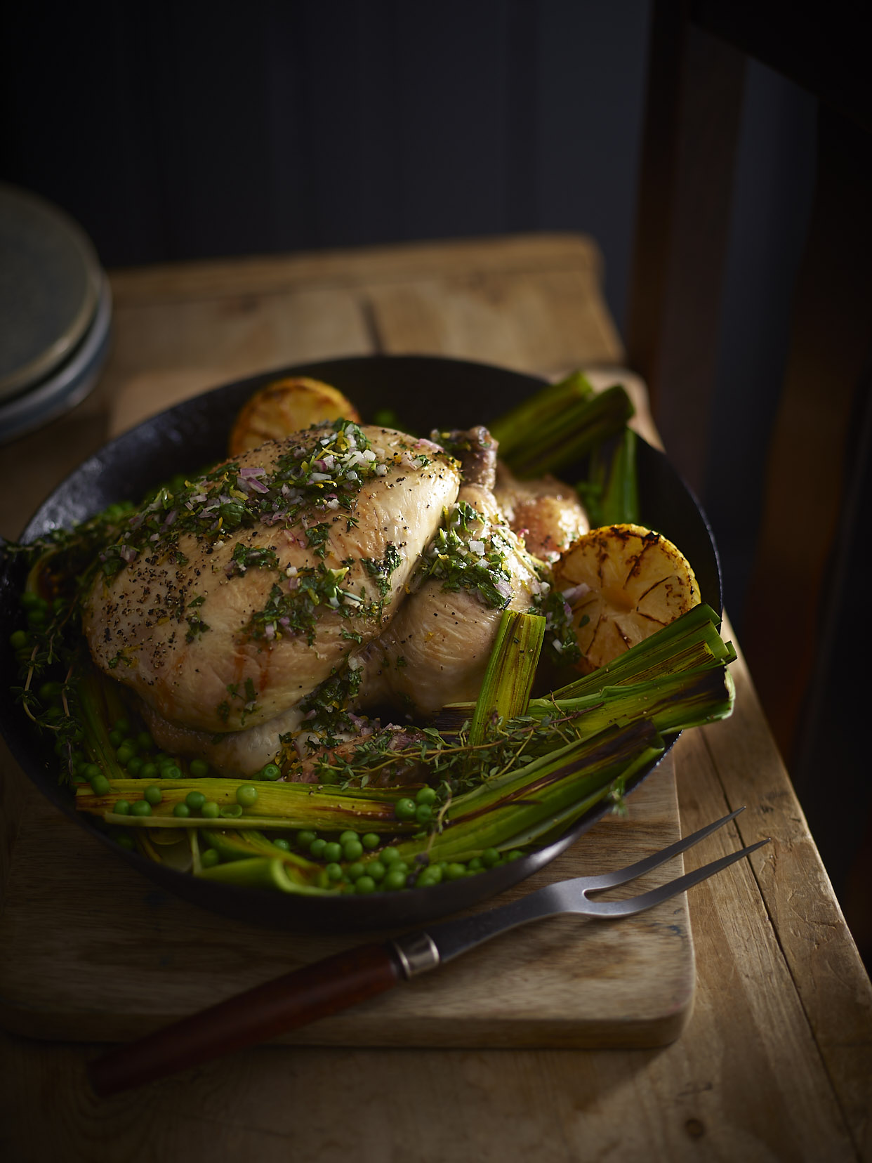 Roast Spring Chicken with Buttered Leeks and a Herb Dressing Recipe ...